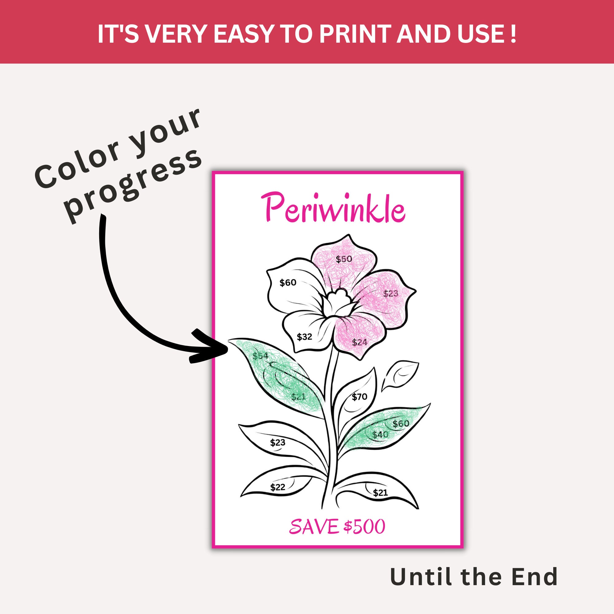 Floral Coloring Savings Challenge Printable, A6 Mini Flower Saving ...