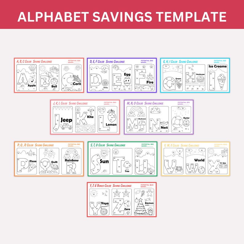 Kids Savings Challenge Printable Bundle, A6 Mini Kids Saving Challenge ...