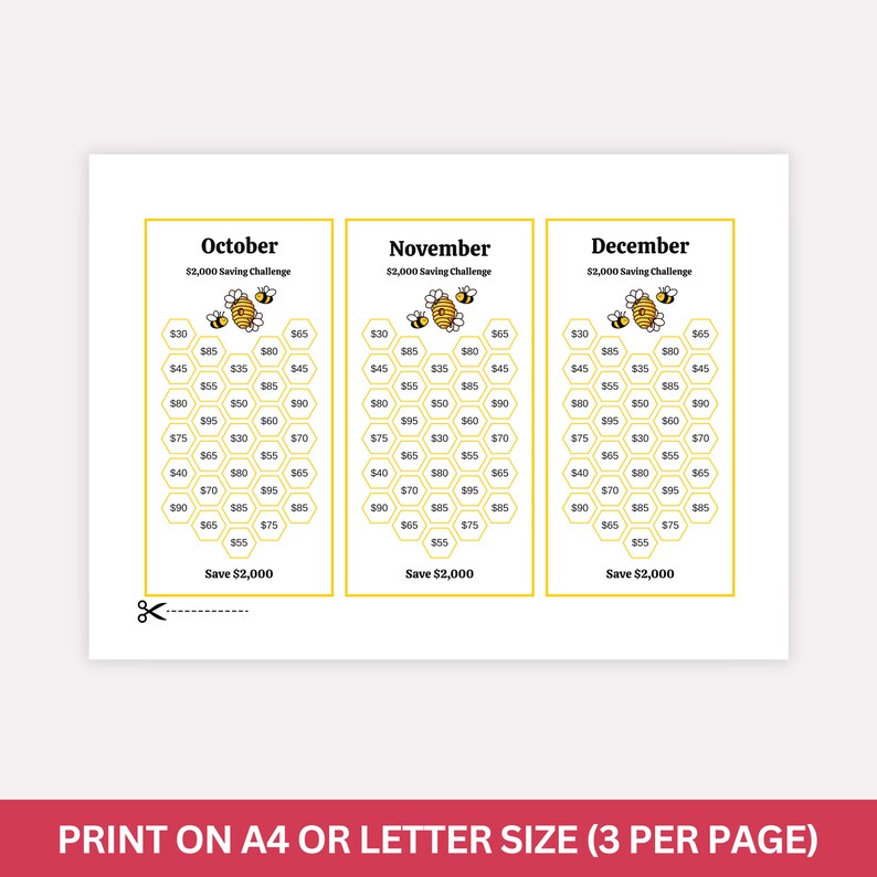 Monthly Savings Challenge Printable & Envelope Cash Tracker, 12 Month ...