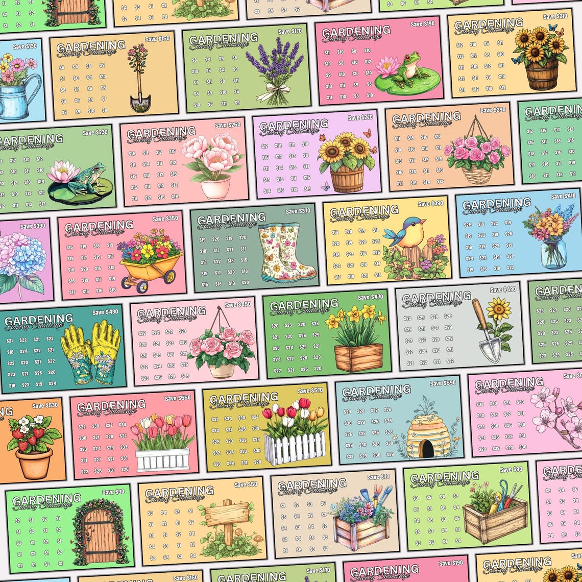Mini Gardening Savings Challenges Printable Bundle, A6 Plants Lover ...