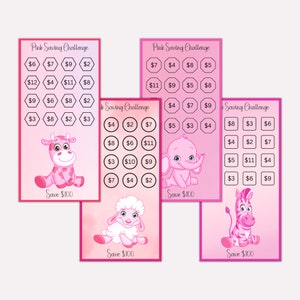 Pink Savings Challenge Printable, Mini A6 Pink Animal Saving Challenges ...
