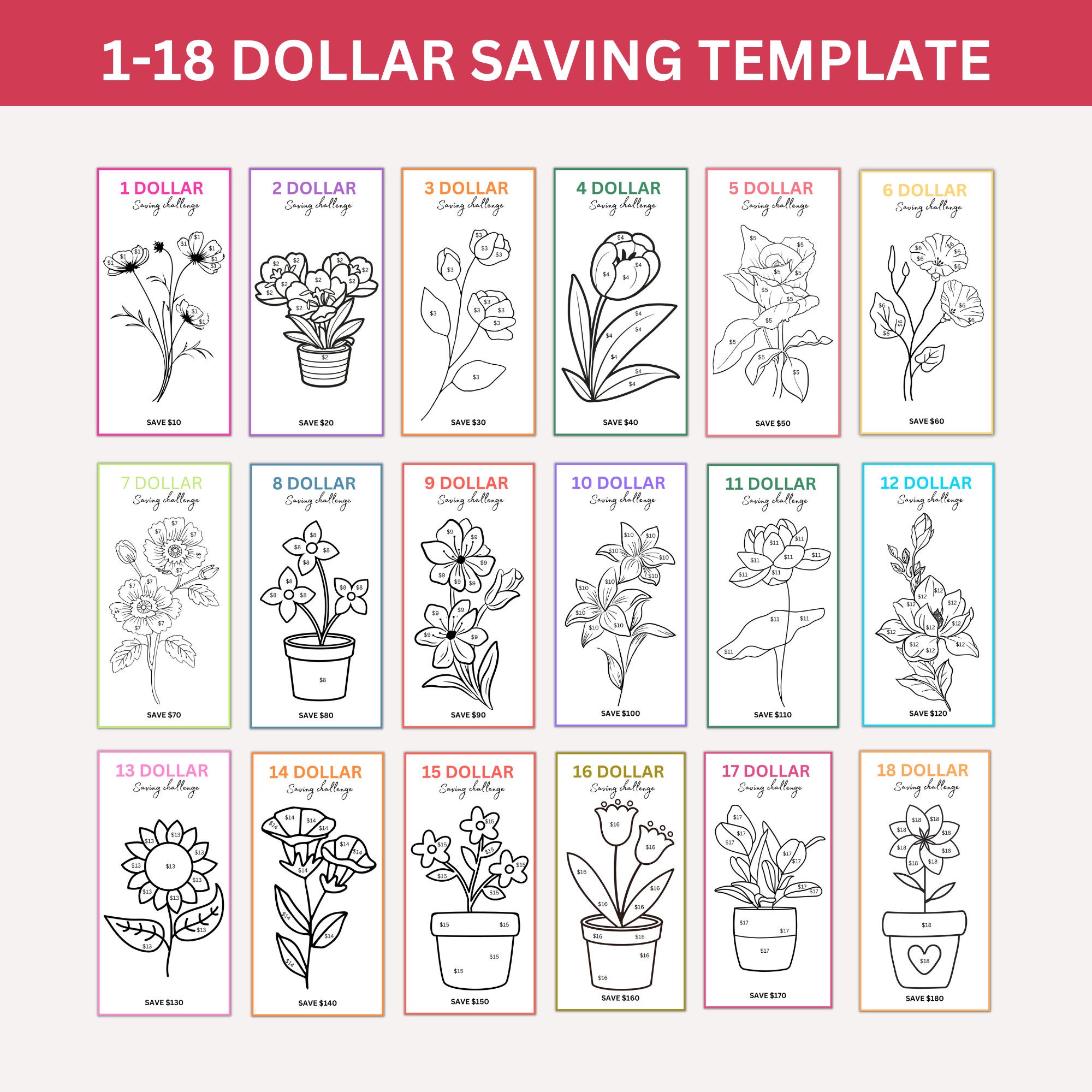 Maga Floral Coloring Savings Challenge Printable Bundle, Flower Saving ...