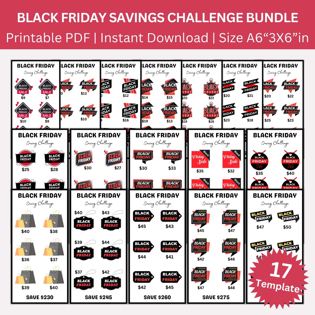 Black Friday Savings Challenge Printable, Mini A6 Black Friday Saving ...