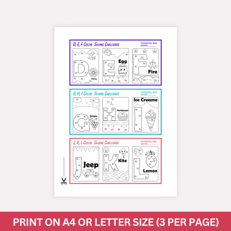 Kids Alphabet Savings Challenge Printable, Saving Challenges Bundle, A6 ...