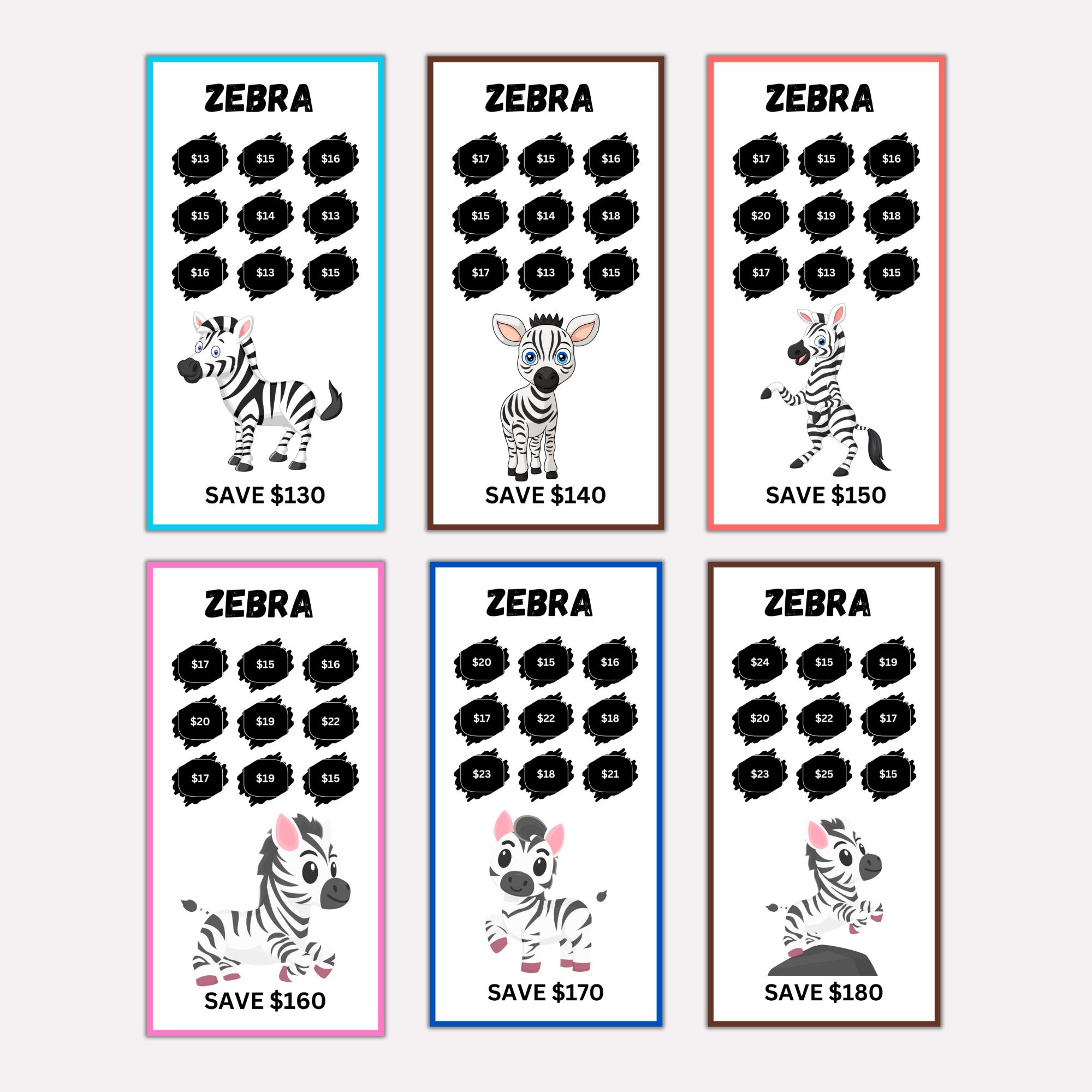 Zebra Savings Challenge Printable Bundle, Mini A6 Animals Low Income ...