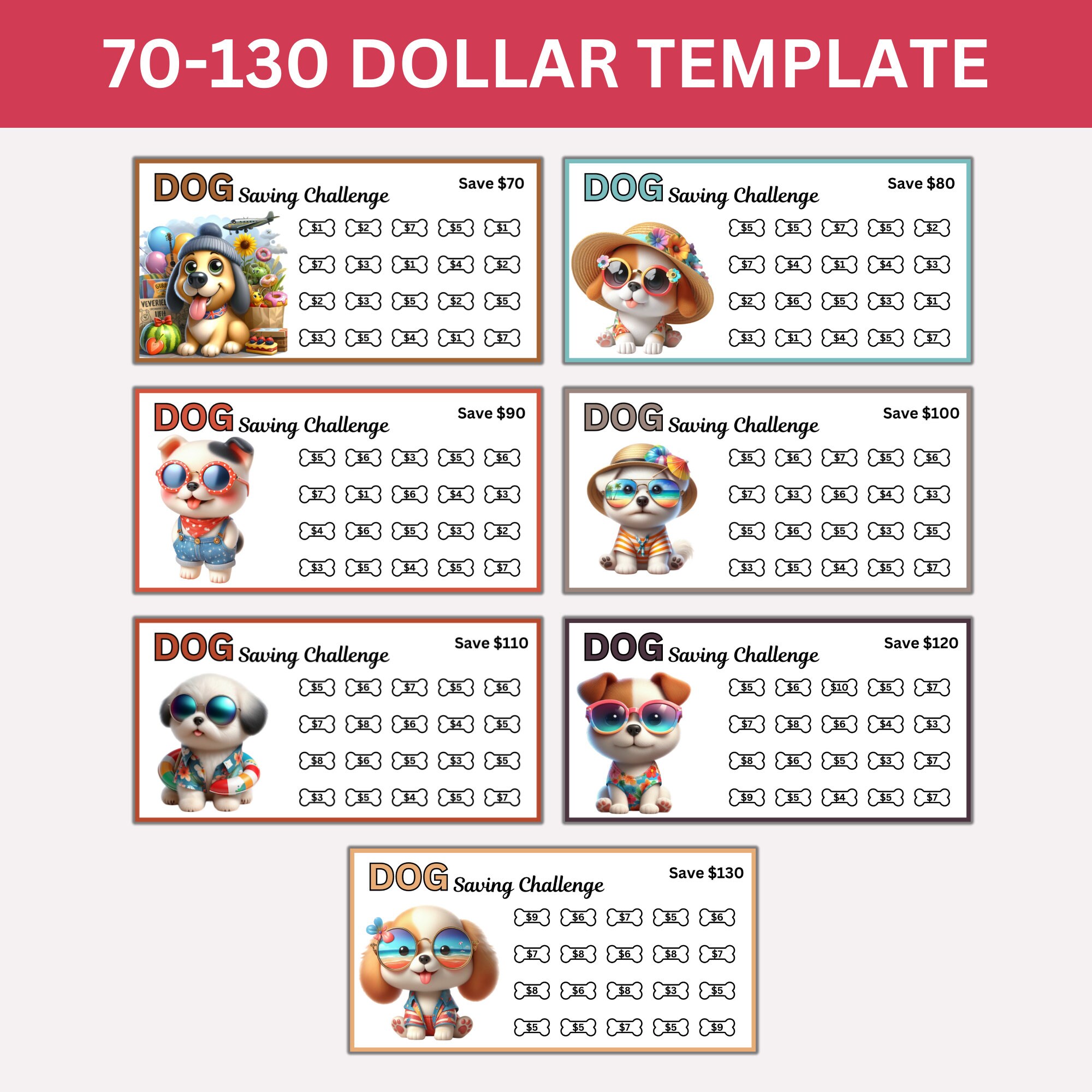 Dog Themed Savings Challenge Printable, Mini A6 Puppy Saving Challenges ...