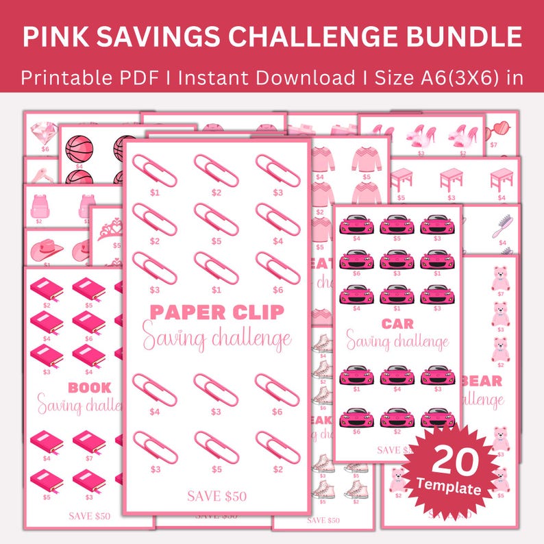 Pink Savings Challenge Printable Bundle, Mini A6 Fashion Lover Pink ...