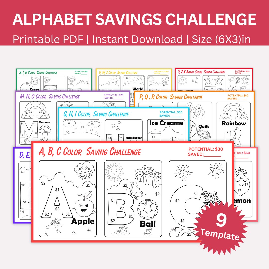 Kids Alphabet Savings Challenge Printable, Saving Challenges Bundle, A6 ...
