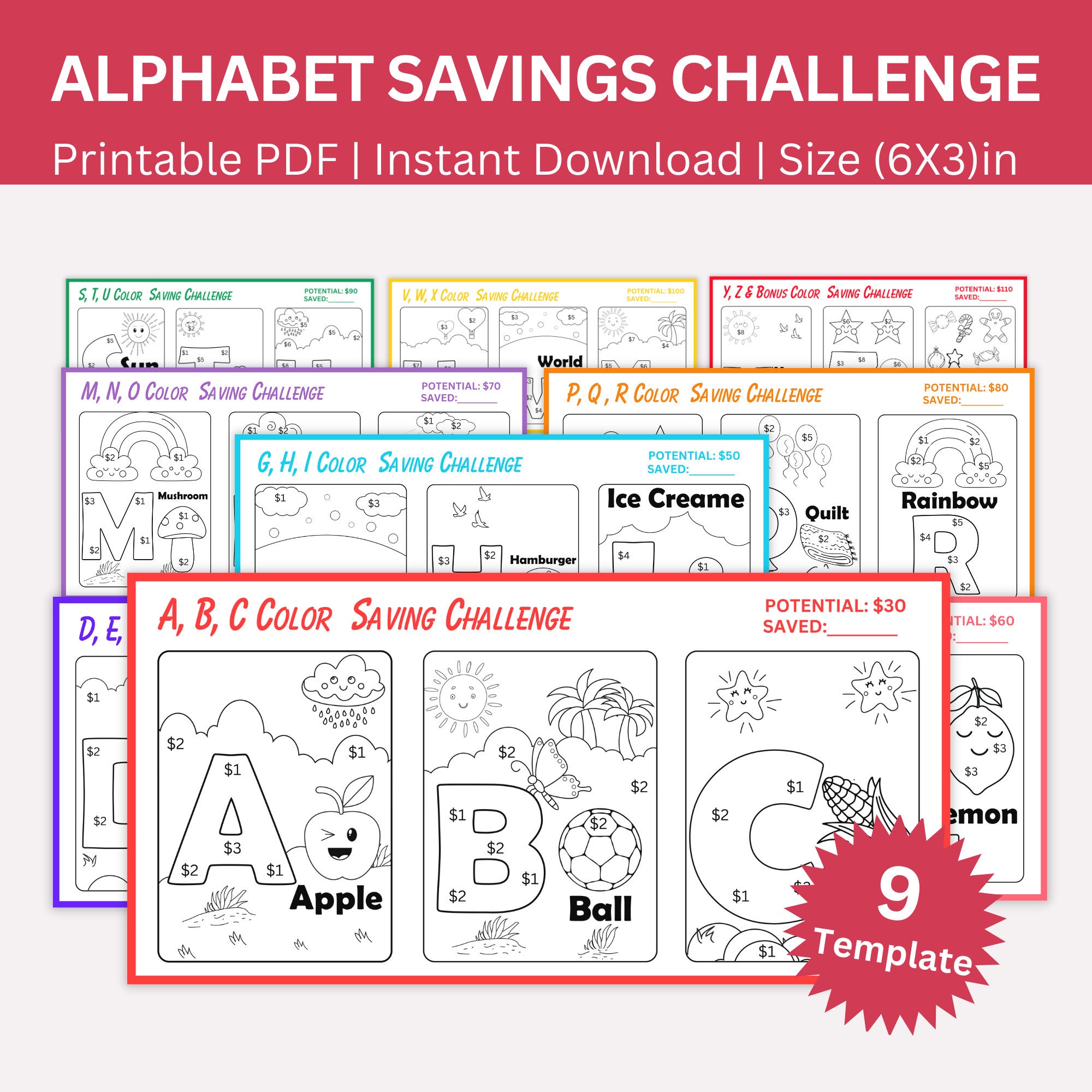 Kids Alphabet Savings Challenge Printable, Saving Challenges Bundle, A6 ...