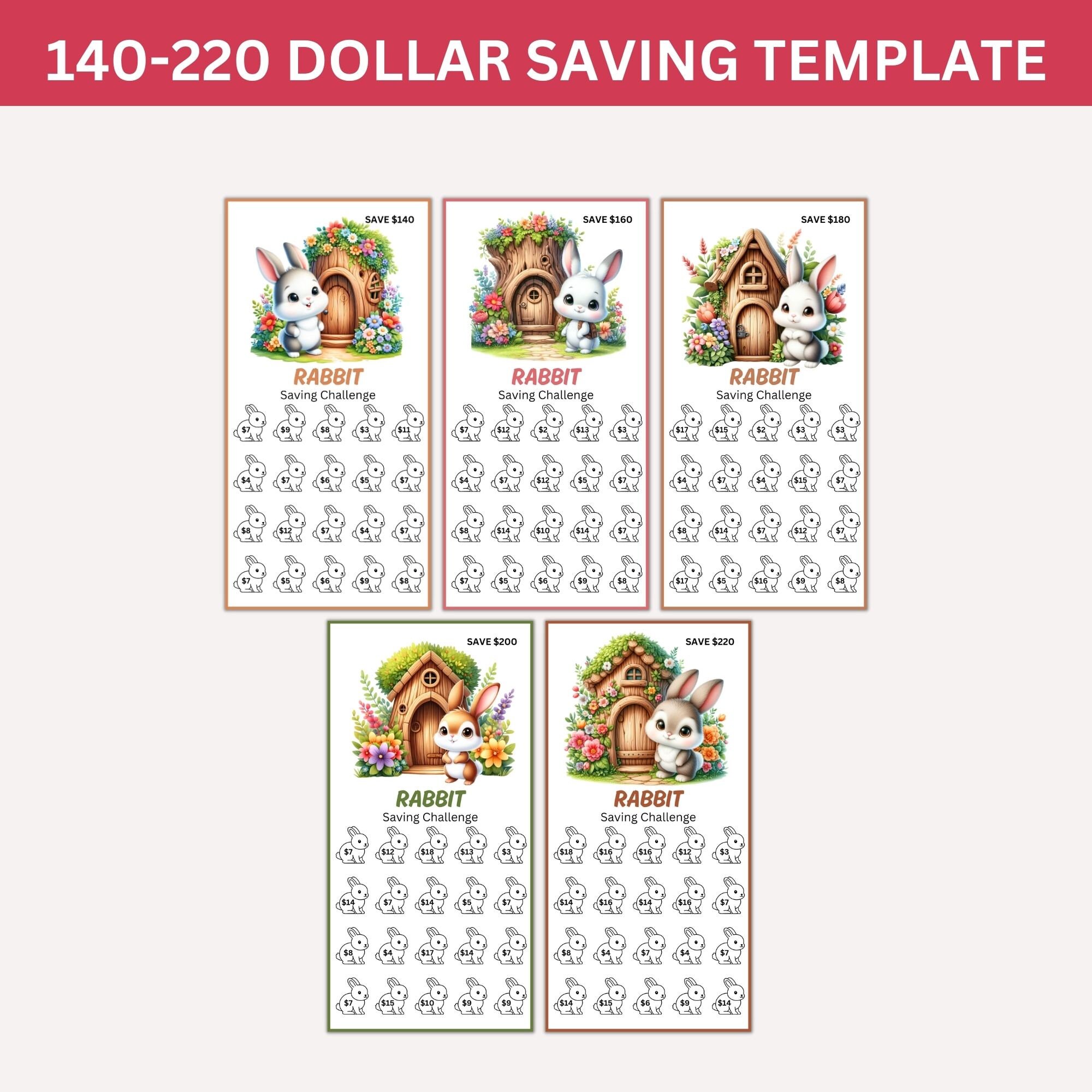Rabbit Savings Challenge Printable, A6 Mini Bunny Saving Challenge ...