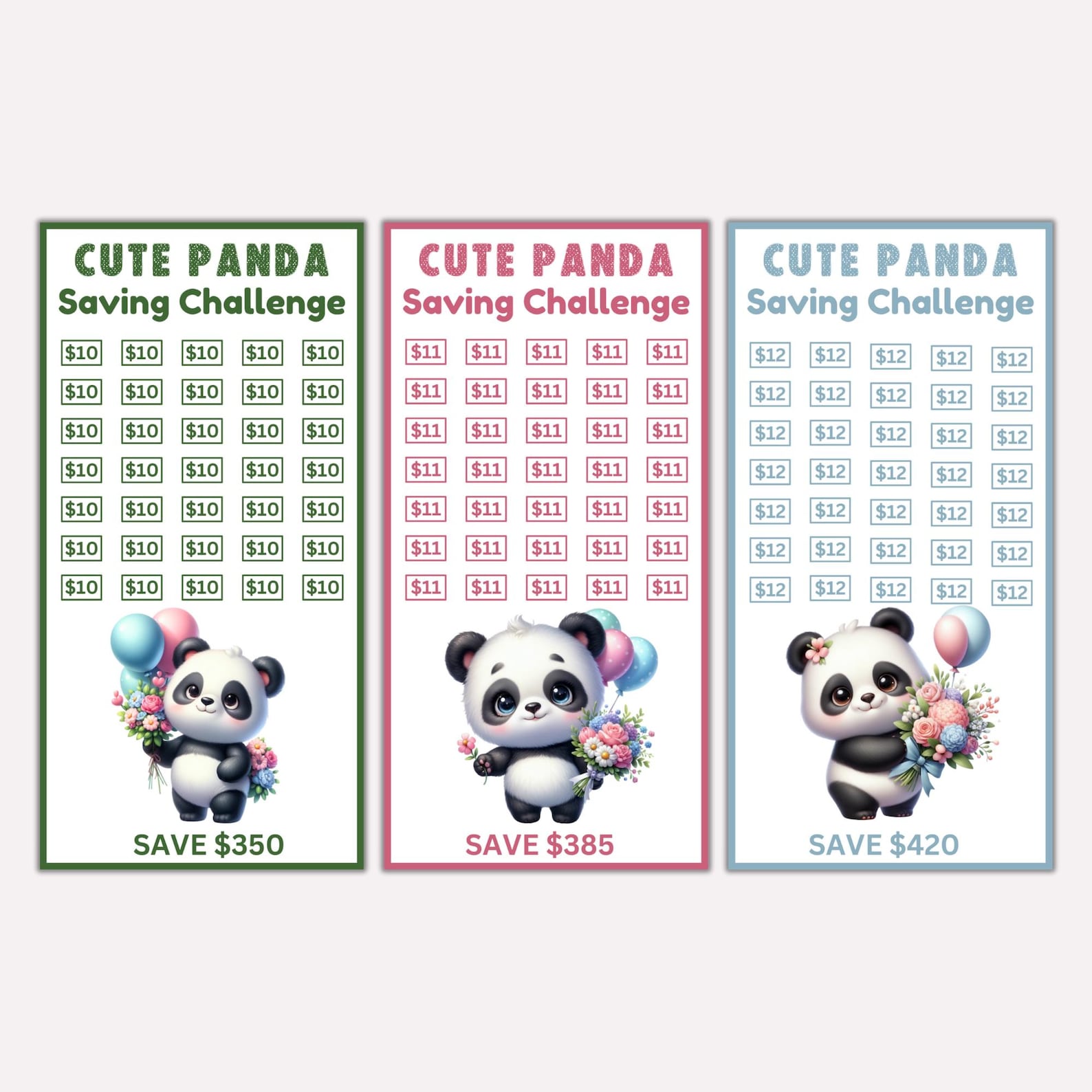 Cute Panda Savings Challenge Printable Bundle, Mini A6 Panda Saving ...