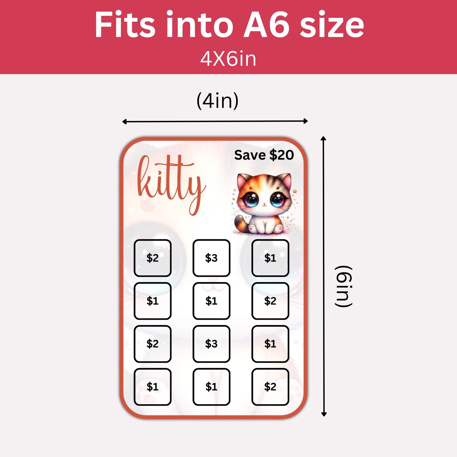 Kitty Savings Challenge Printable Bundle, Mini A6 Cats Low Income ...