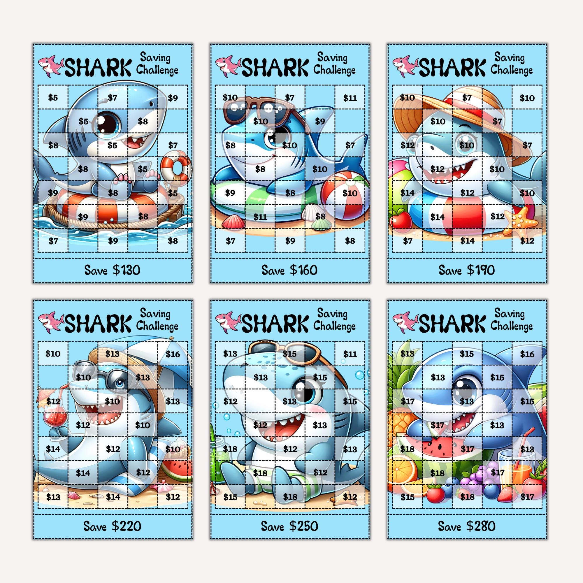 Cute Shark Savings Challenge Printable Bundle, Get Your Shark Fish ...