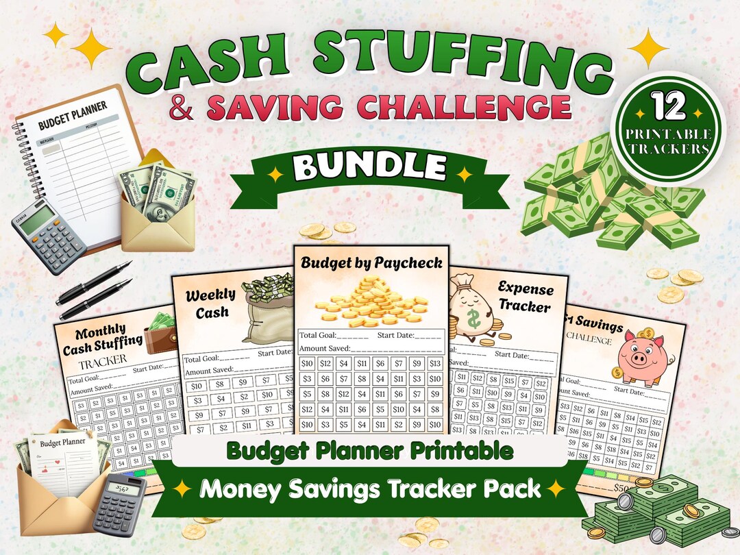 Cash Stuffing Challenge Bundle, Save 7,800 Money Saving Tracker, Budget ...