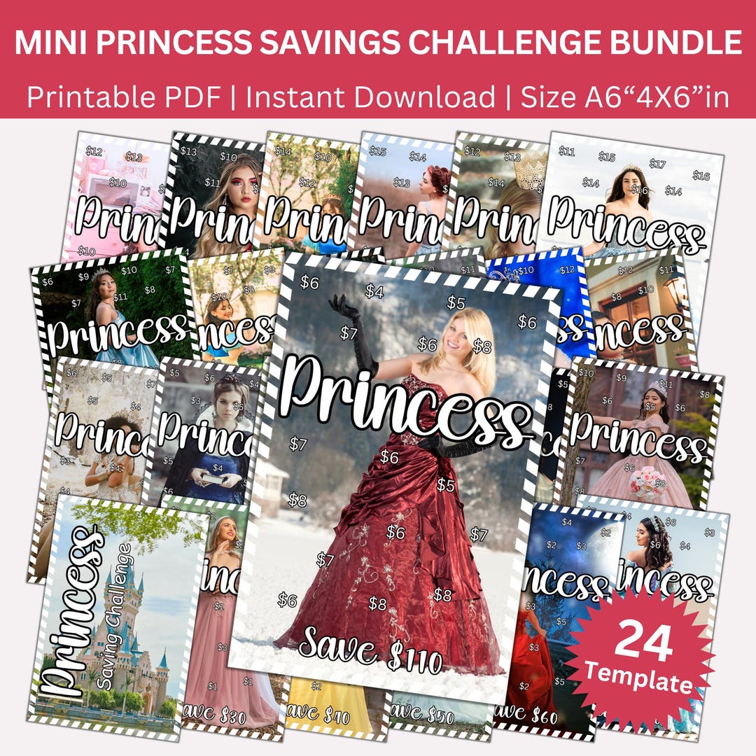 Princess Savings Challenge Printable Bundle, Cute Princess Saving ...