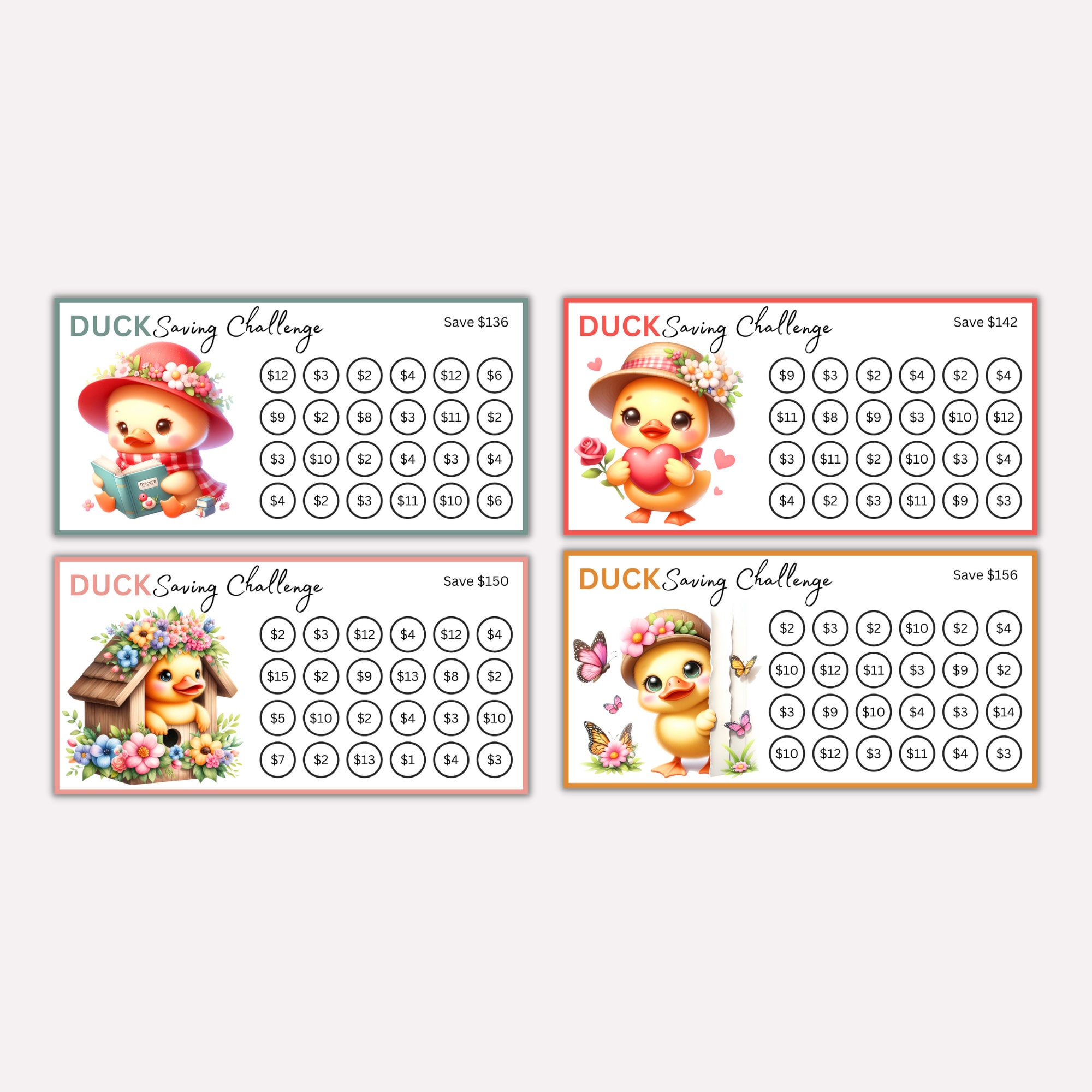 Duck Saving Challenge Printable, Mini A6 Low Income Duck Savings ...
