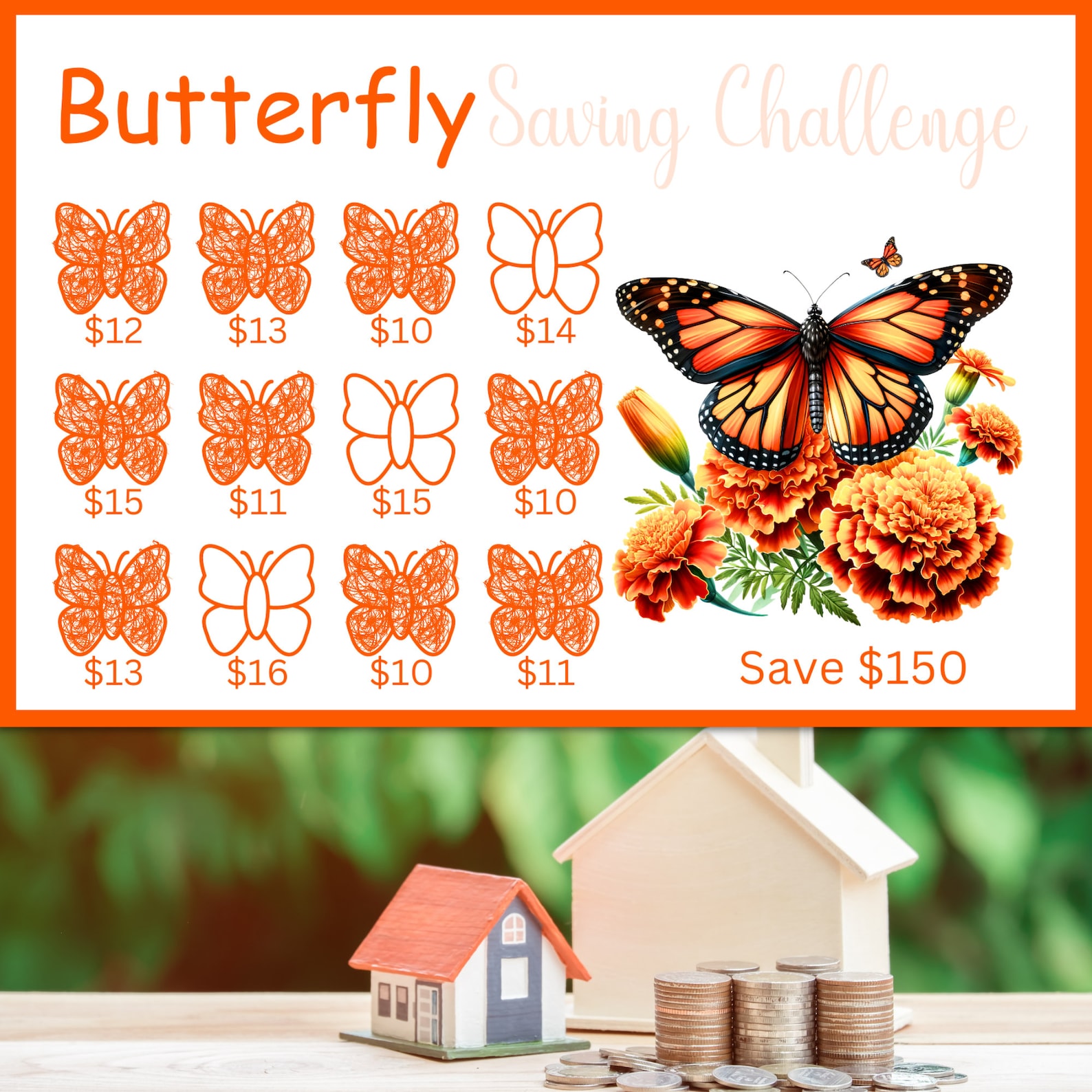 Butterfly Savings Challenge Printable, A6 Mini Butterfly Saving ...