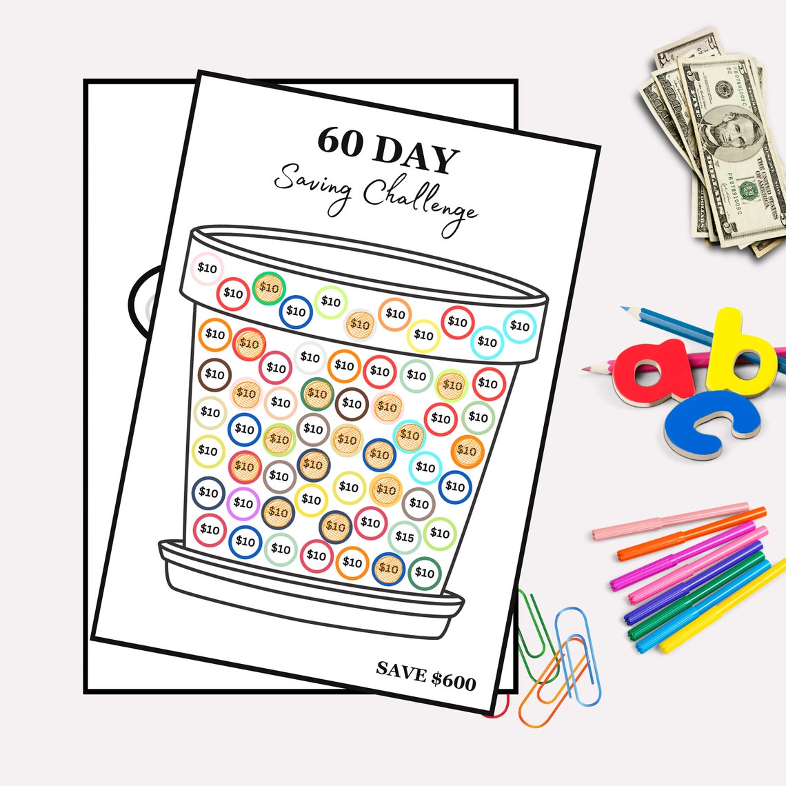 Savings Challenge Printable, Money Saving Challenge Bundle, Cash ...