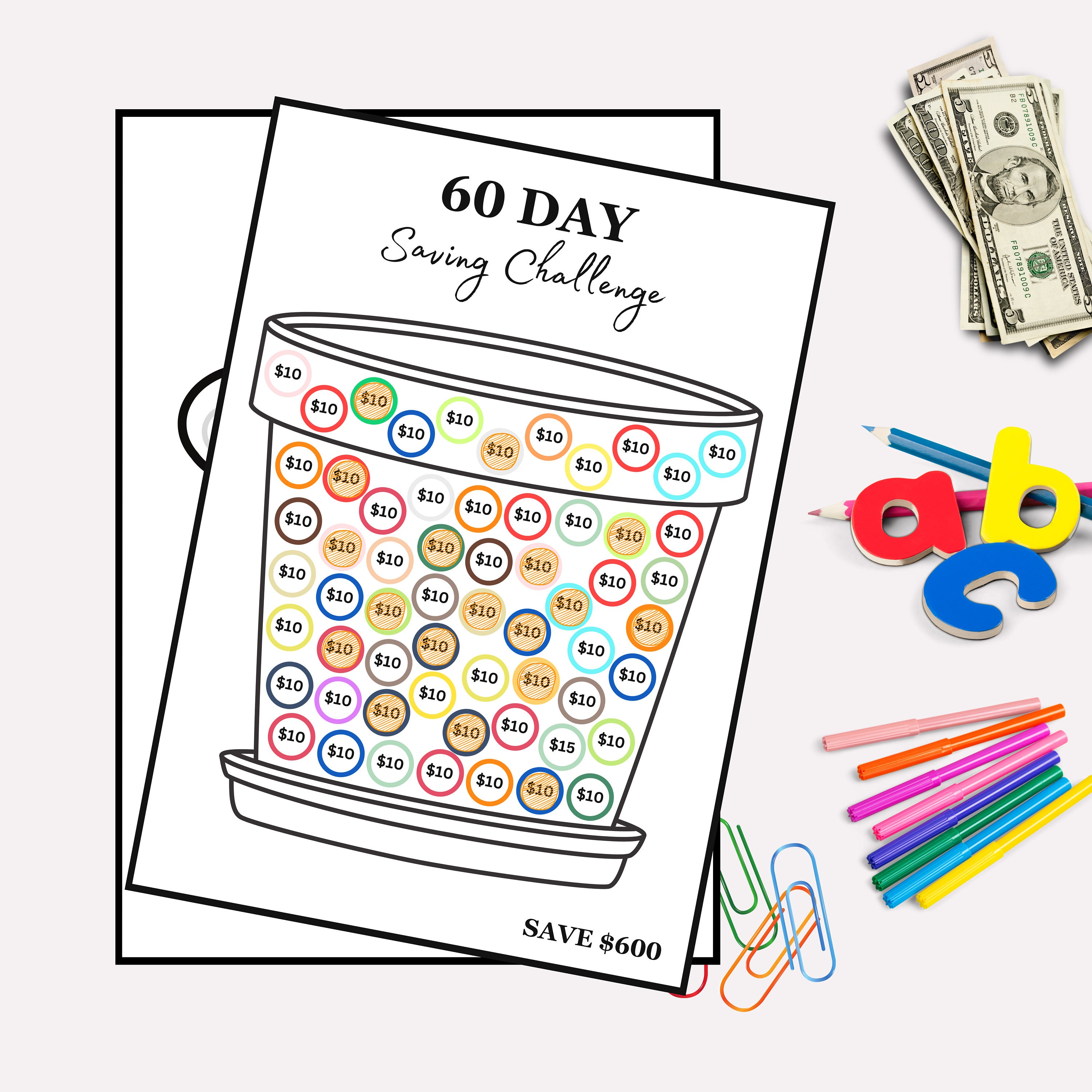 Savings Challenge Printable, Money Saving Challenge Bundle, Cash ...