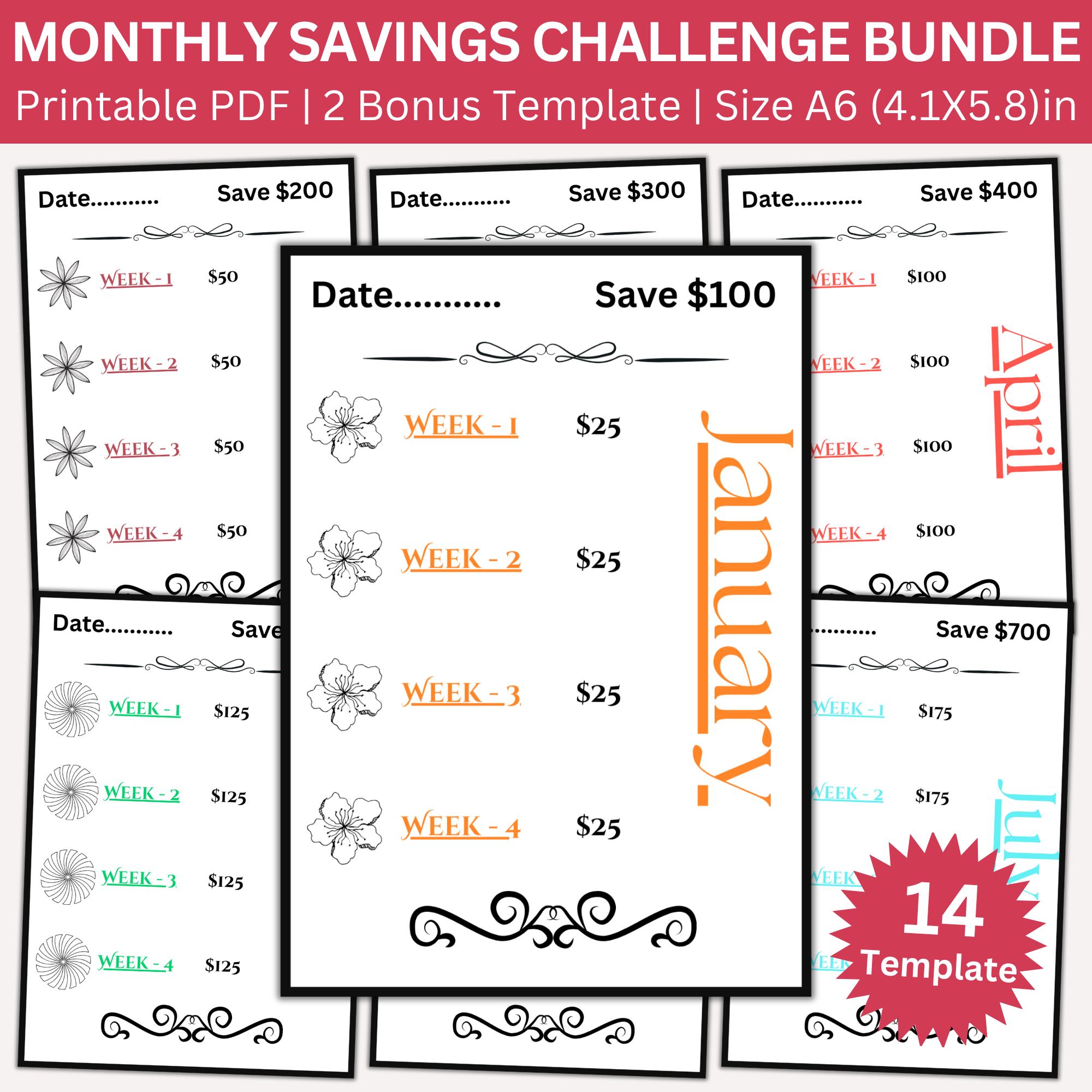 Monthly Savings Challenge Bundle Printable, A6 Cash Stuffing Savings ...