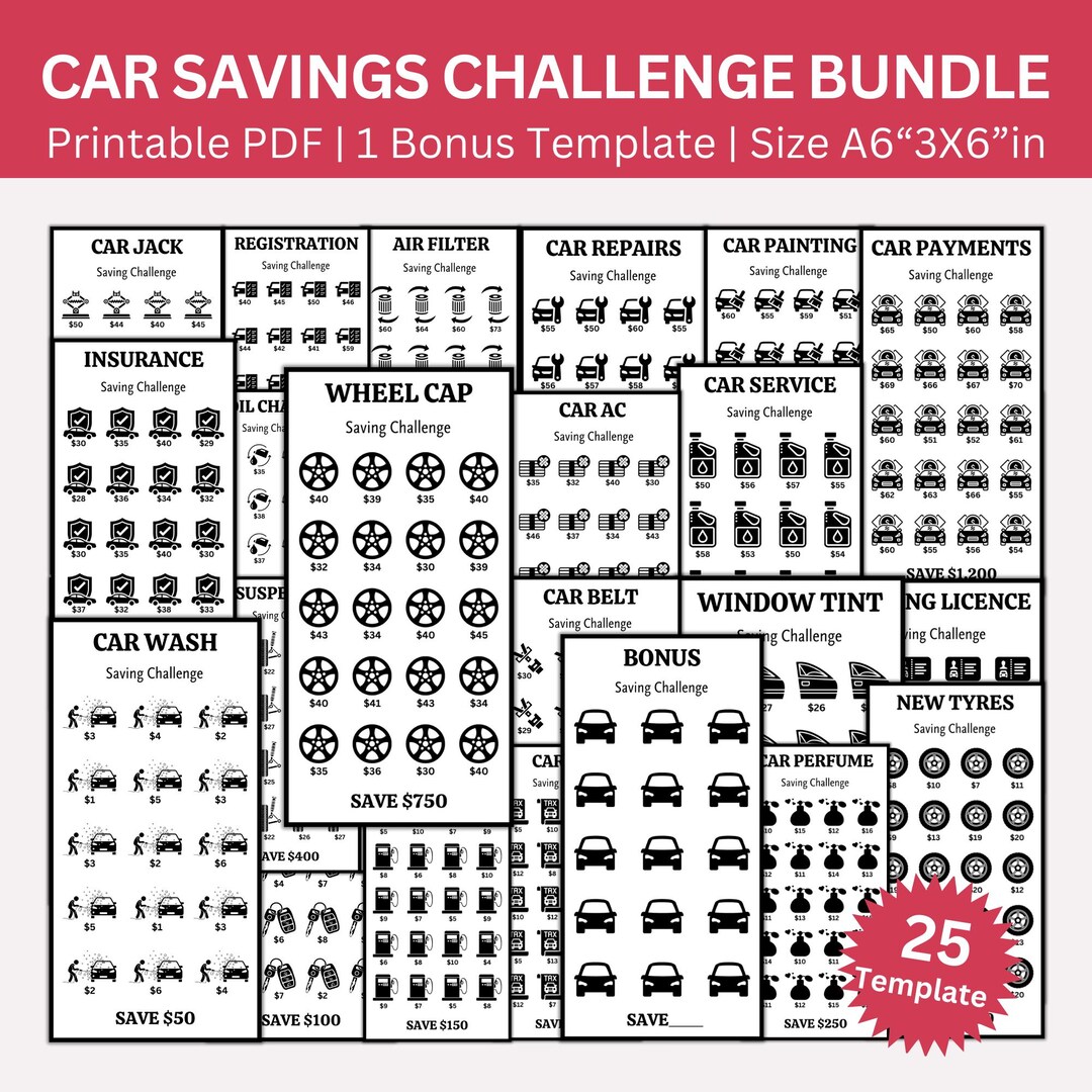 Car Maintenance Savings Challenge Bundle, Vehicle Auto Repair Saving ...