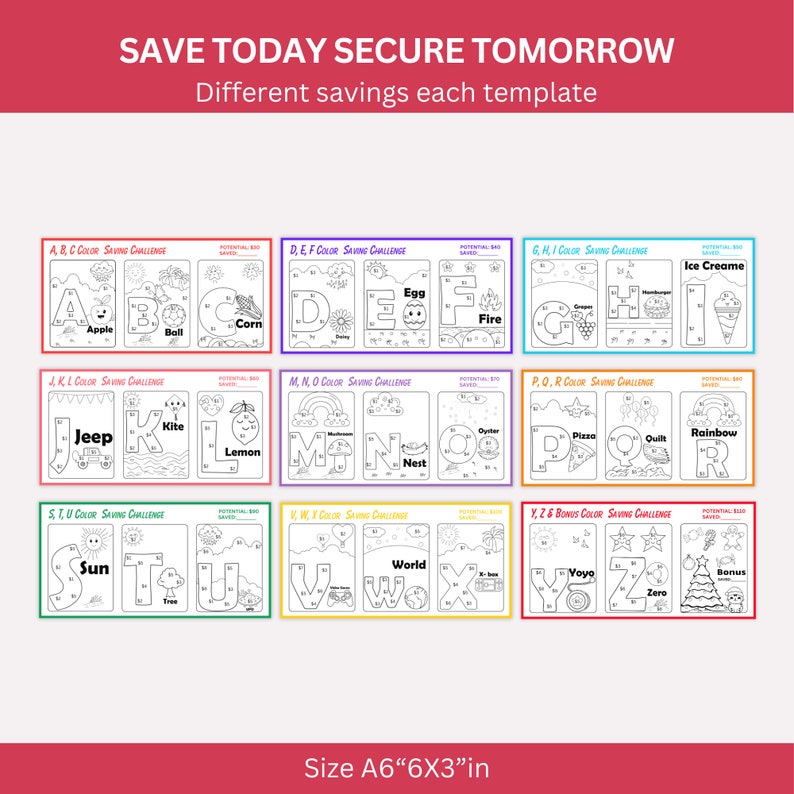 Kids Alphabet Savings Challenge Printable, Saving Challenges Bundle, A6 ...