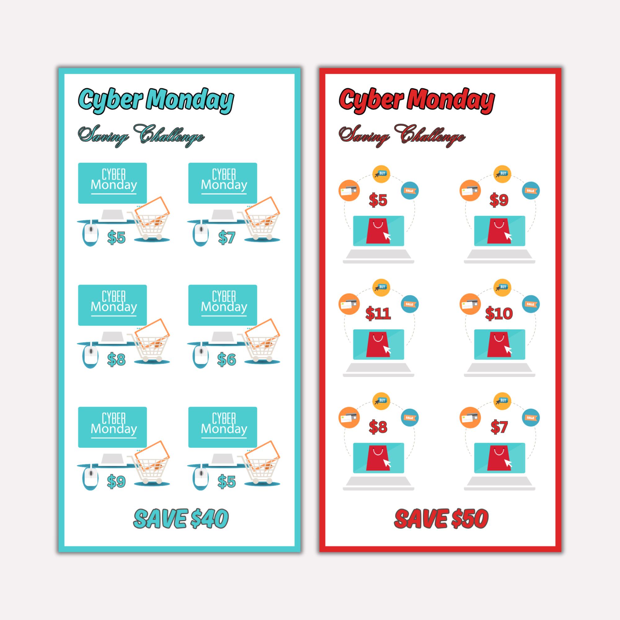 Cyber Monday Savings Challenge Printable, Mini A6 Cyber Monday Saving ...