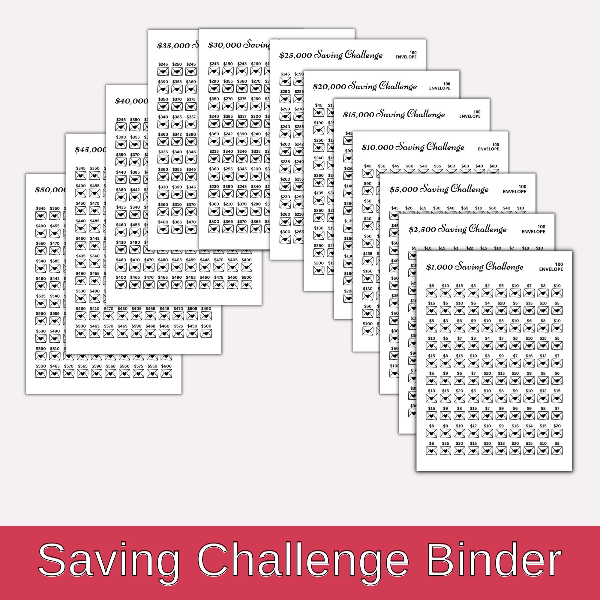 100 Envelope Saving Challenge Printable, Money Savings Challenge Bundle ...