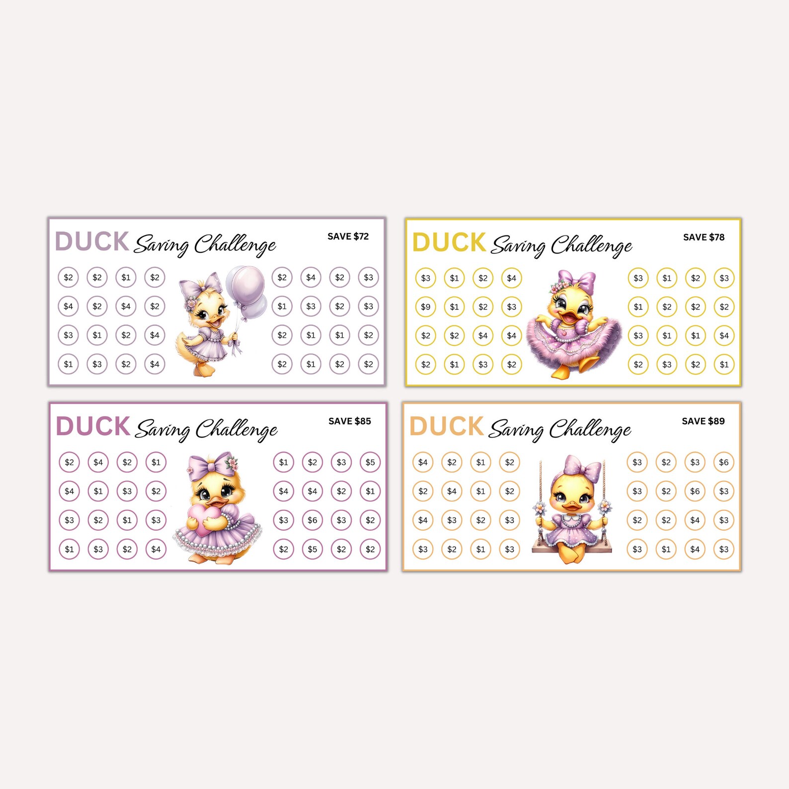 Mini A6 Duck Savings Challenge Printable, Get Your Ducks Saving ...