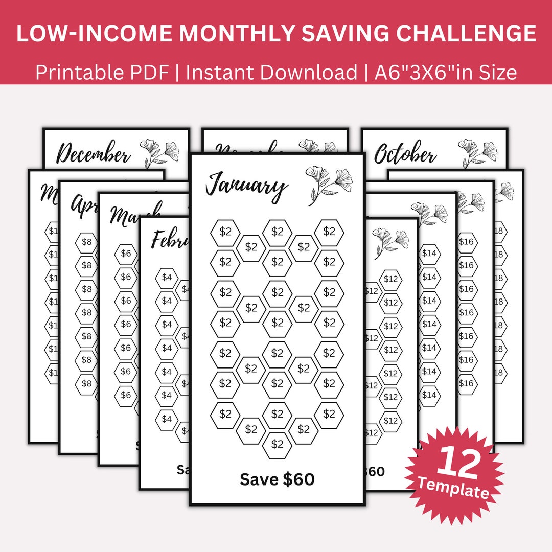 Monthly Low Income Saving Challenge Printable, Mini A6 Saving Challenge ...