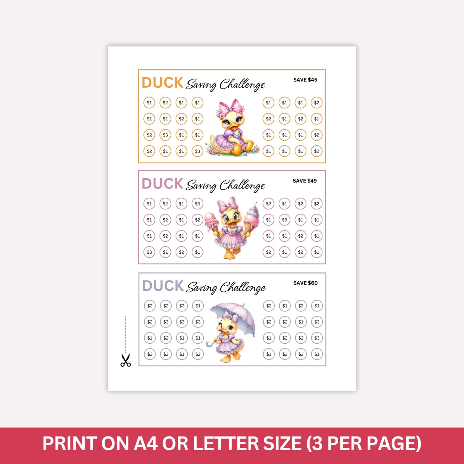 Mini A6 Duck Savings Challenge Printable, Get Your Ducks Saving ...