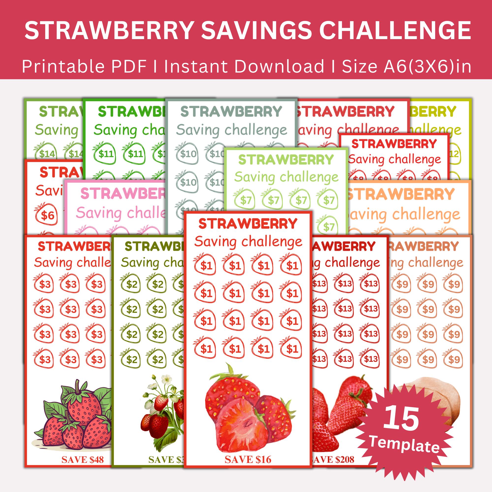 Strawberry Savings Challenge Printable Bundle, Mini A6 Low Income ...