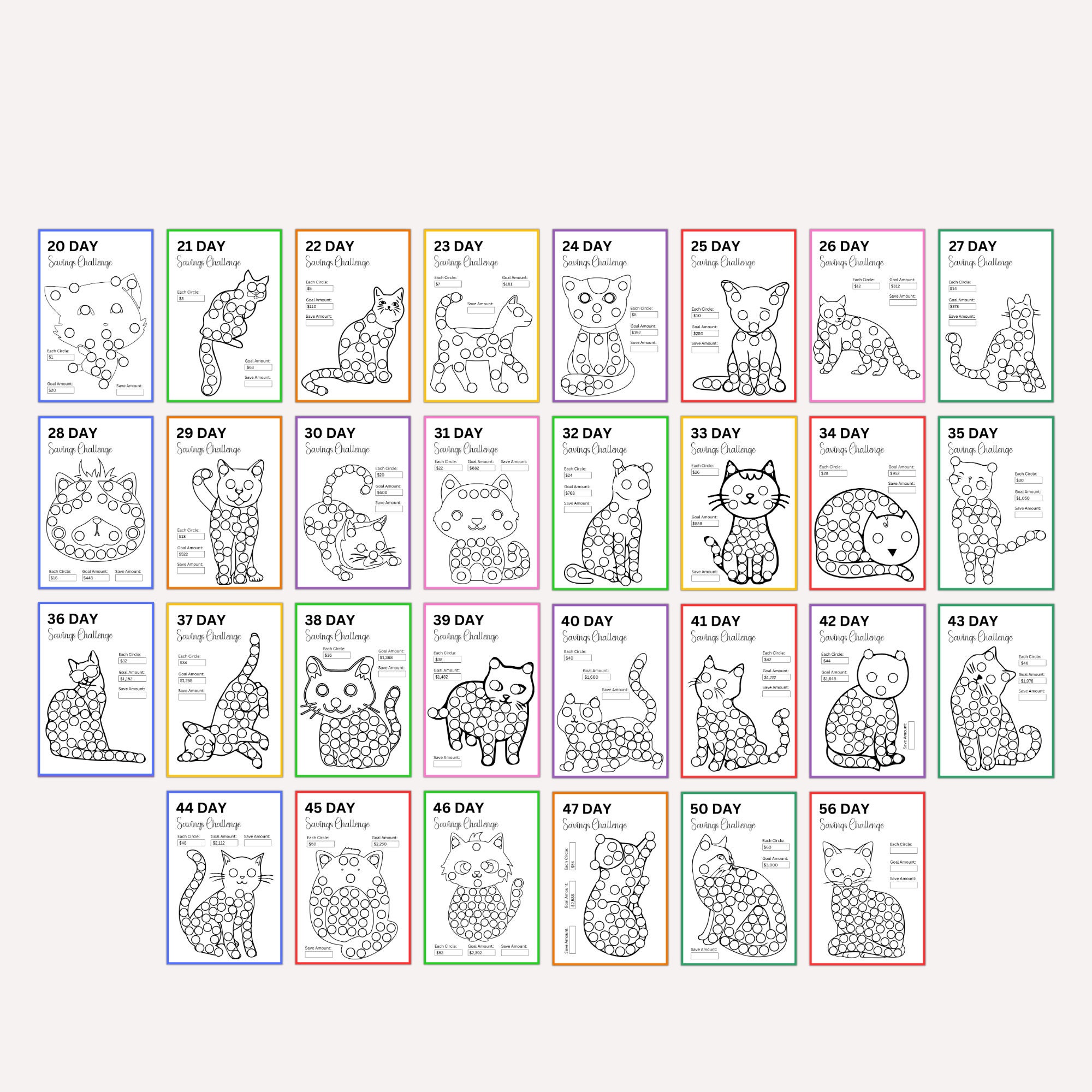 Cats Savings Challenge Printable Mega Bundle, Mini Cat A6 Size Saving ...