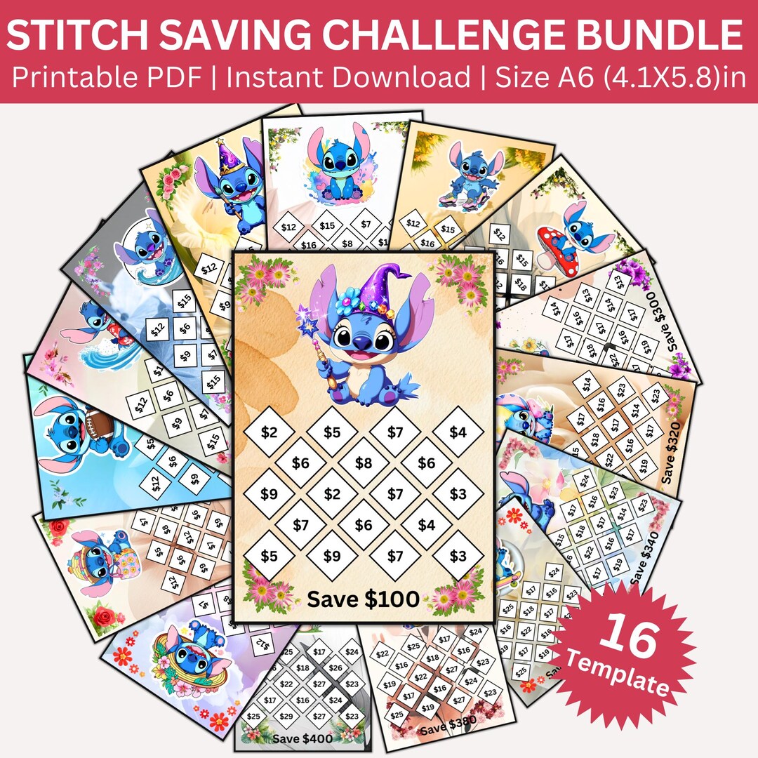 Stitch Savings Challenge Printable, A6 PDF Bundle, Save 4,000, Cute ...