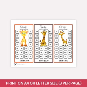 Giraffe Color Savings Challenge Printable, Animal Color Mini A6 Saving ...