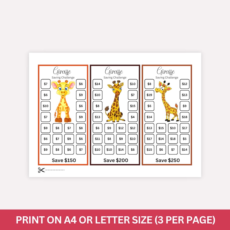 Giraffe Color Savings Challenge Printable, Animal Color Mini A6 Saving ...