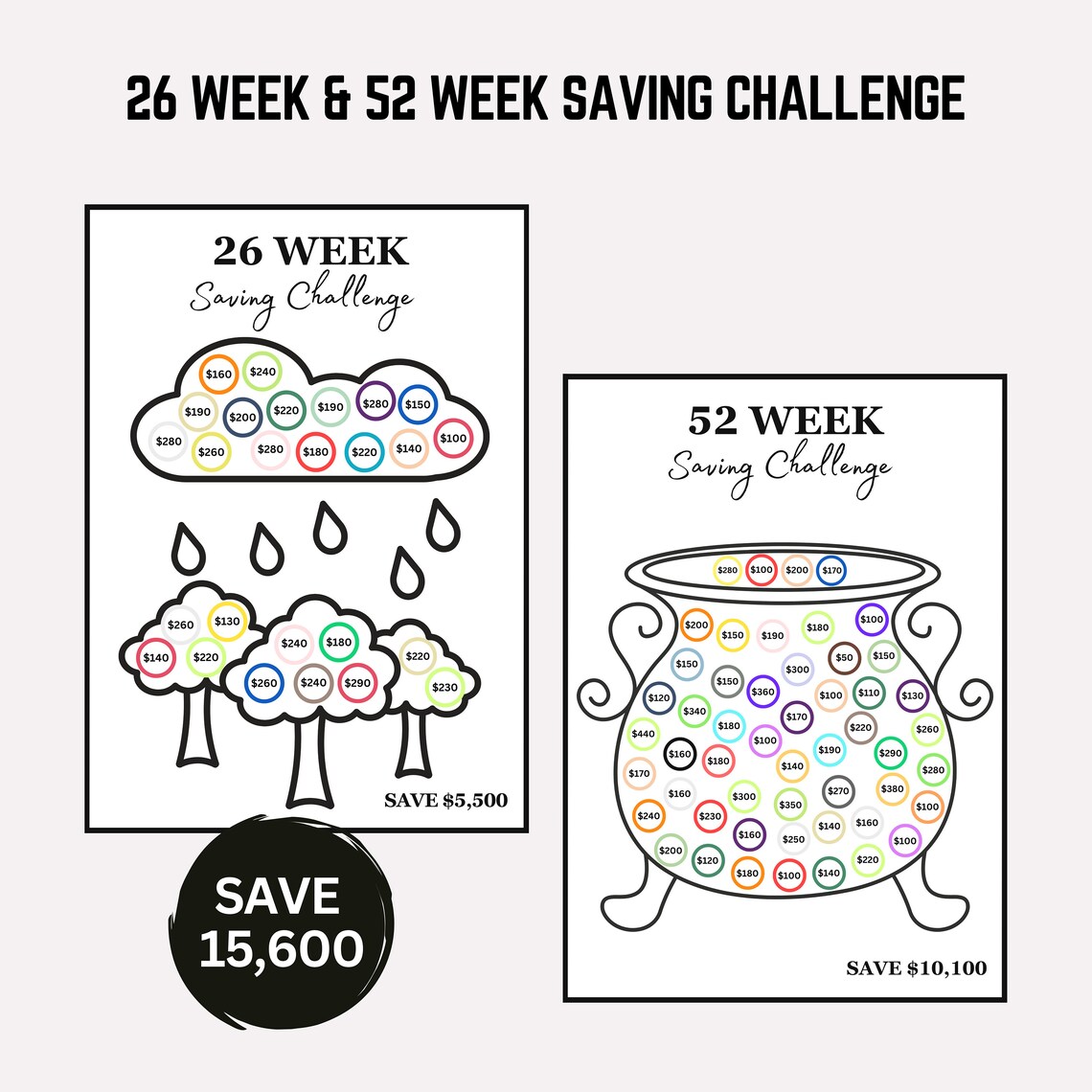 Savings Challenge Printable Money Saving Challenge Bundle - Etsy