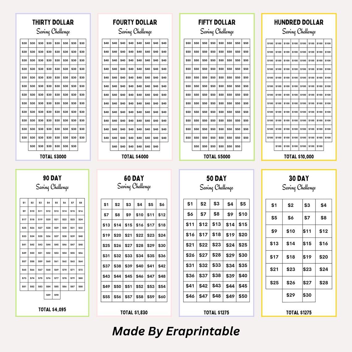 Savings Challenge Printable Bundle, Money Saving Challenge Tracker Printable, Money Tracker ...