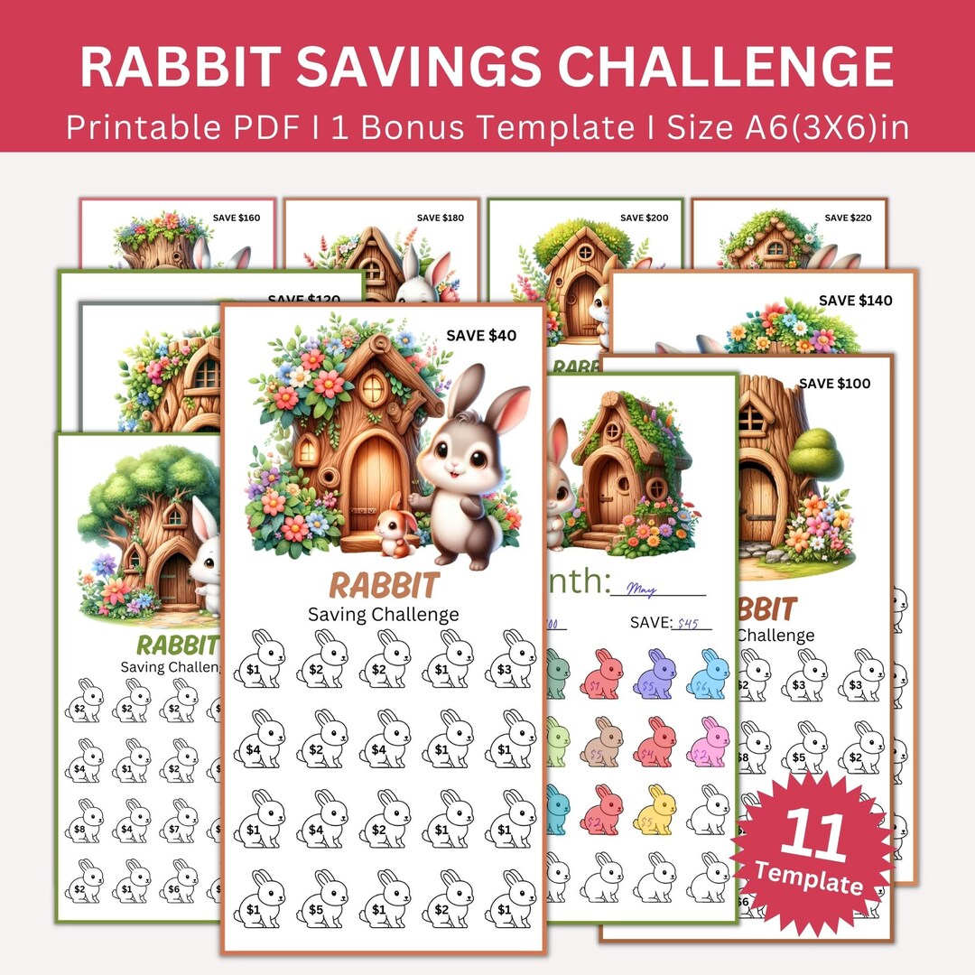 Rabbit Savings Challenge Printable, A6 Mini Bunny Saving Challenge ...