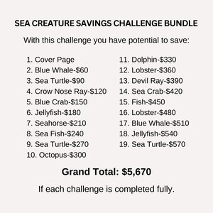 Sea Creature Savings Challenge Printable Bundle, Mini A6 Ocean Themed ...