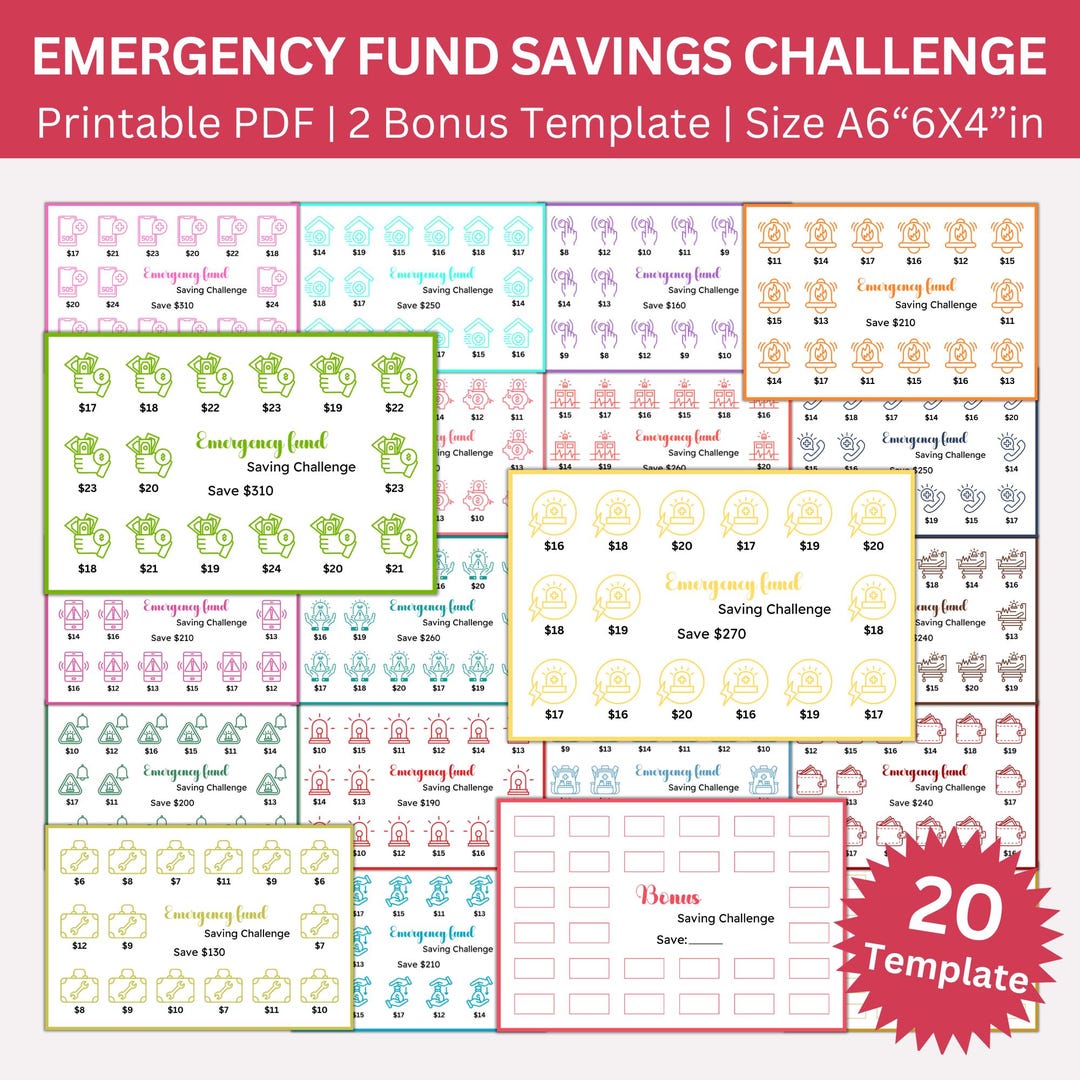 Emergency Fund Savings Challenge Printable Bundle, Emergency Funds ...
