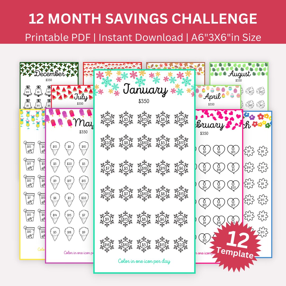 Monthly Savings Challenge Trackers, Mini Fits A6 Size Saving Challenge ...