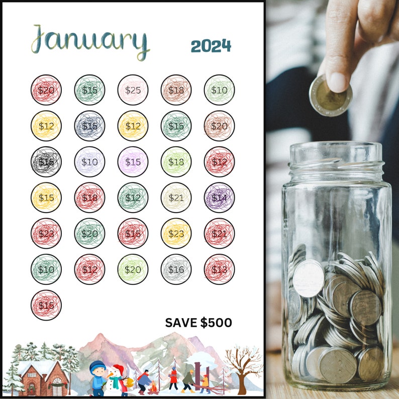 2024 Monthly Savings Challenge Printable, 12 Month Saving Tracker ...