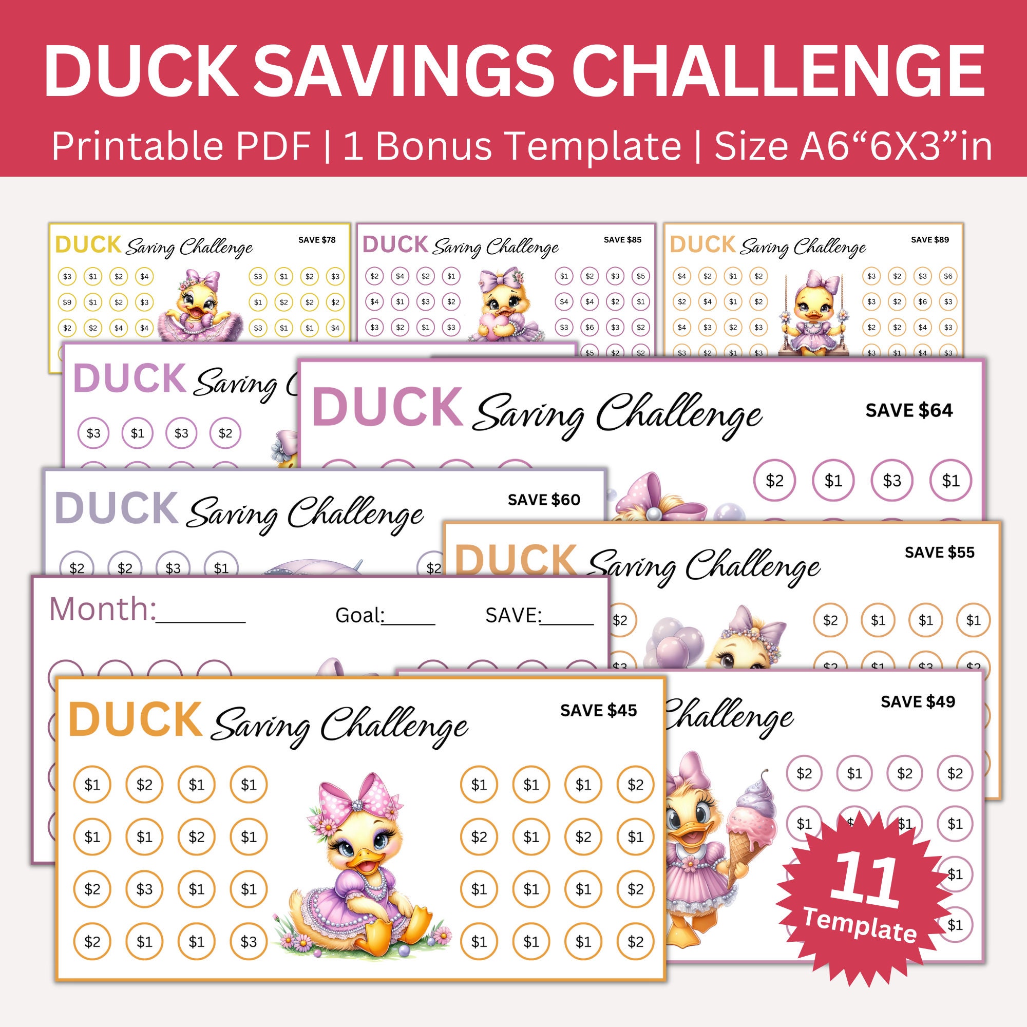 Mini A6 Duck Savings Challenge Printable, Get Your Ducks Saving ...