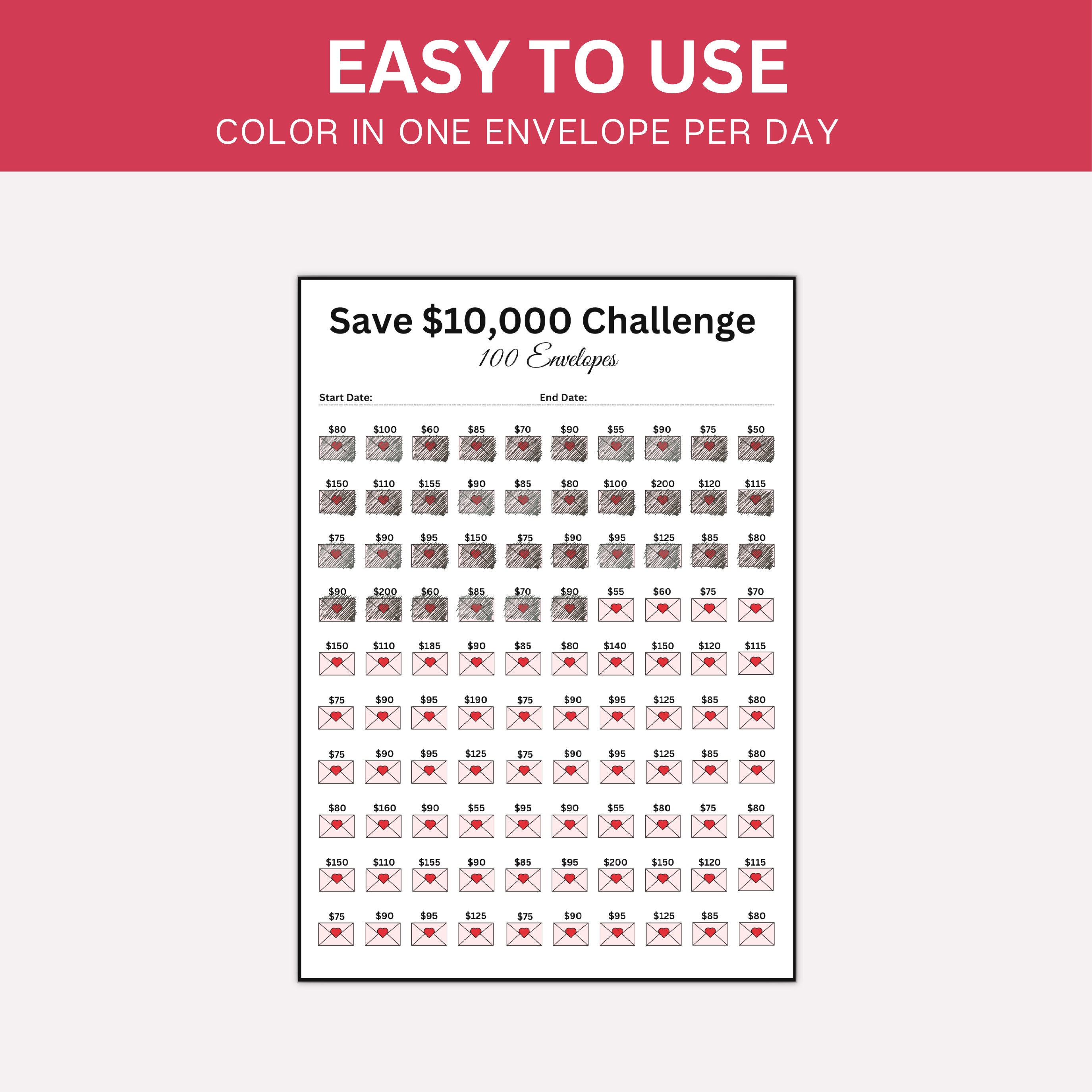 10k Savings Challenge Printable 10000 Saving Challenge 10 - Etsy