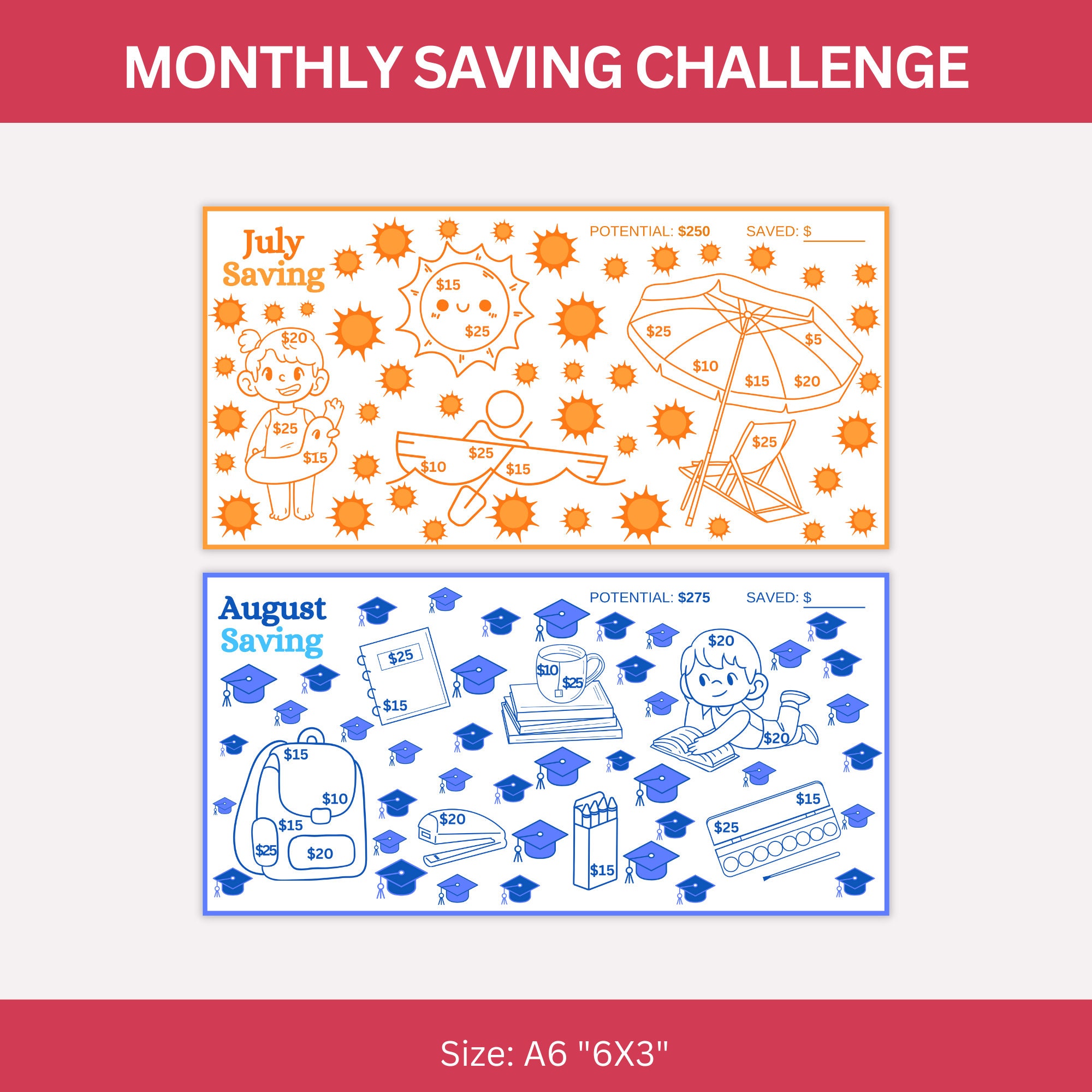Monthly Savings Challenge Printable, 12 Month Color Saving Challenge ...