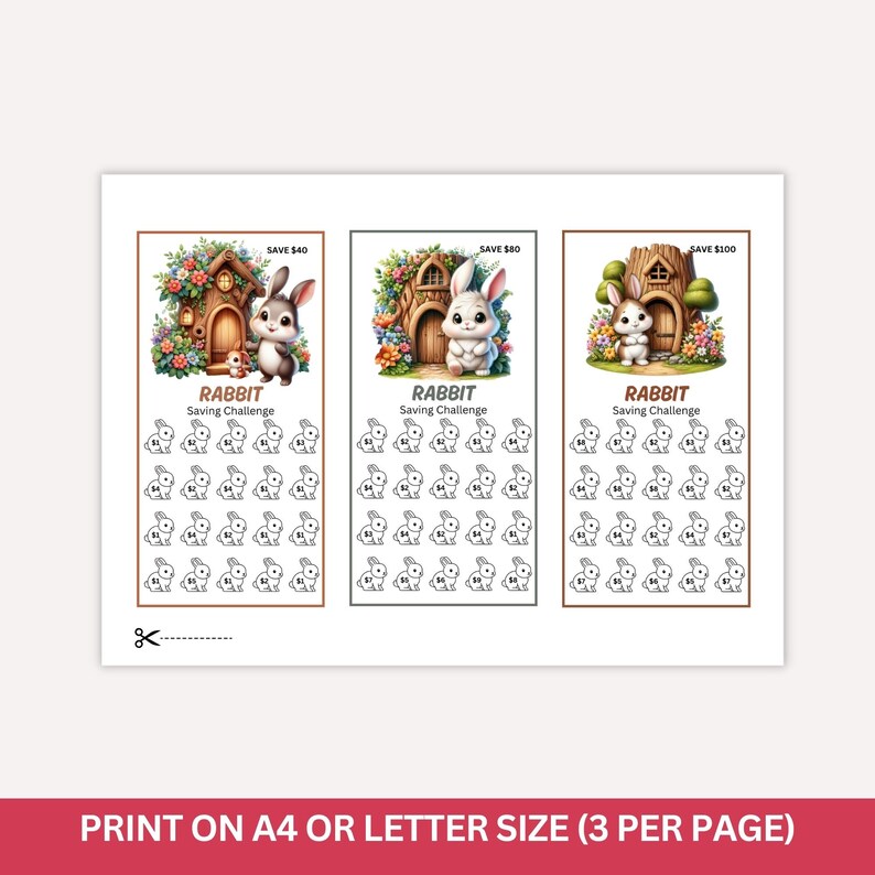 Rabbit Savings Challenge Printable, A6 Mini Bunny Saving Challenge ...