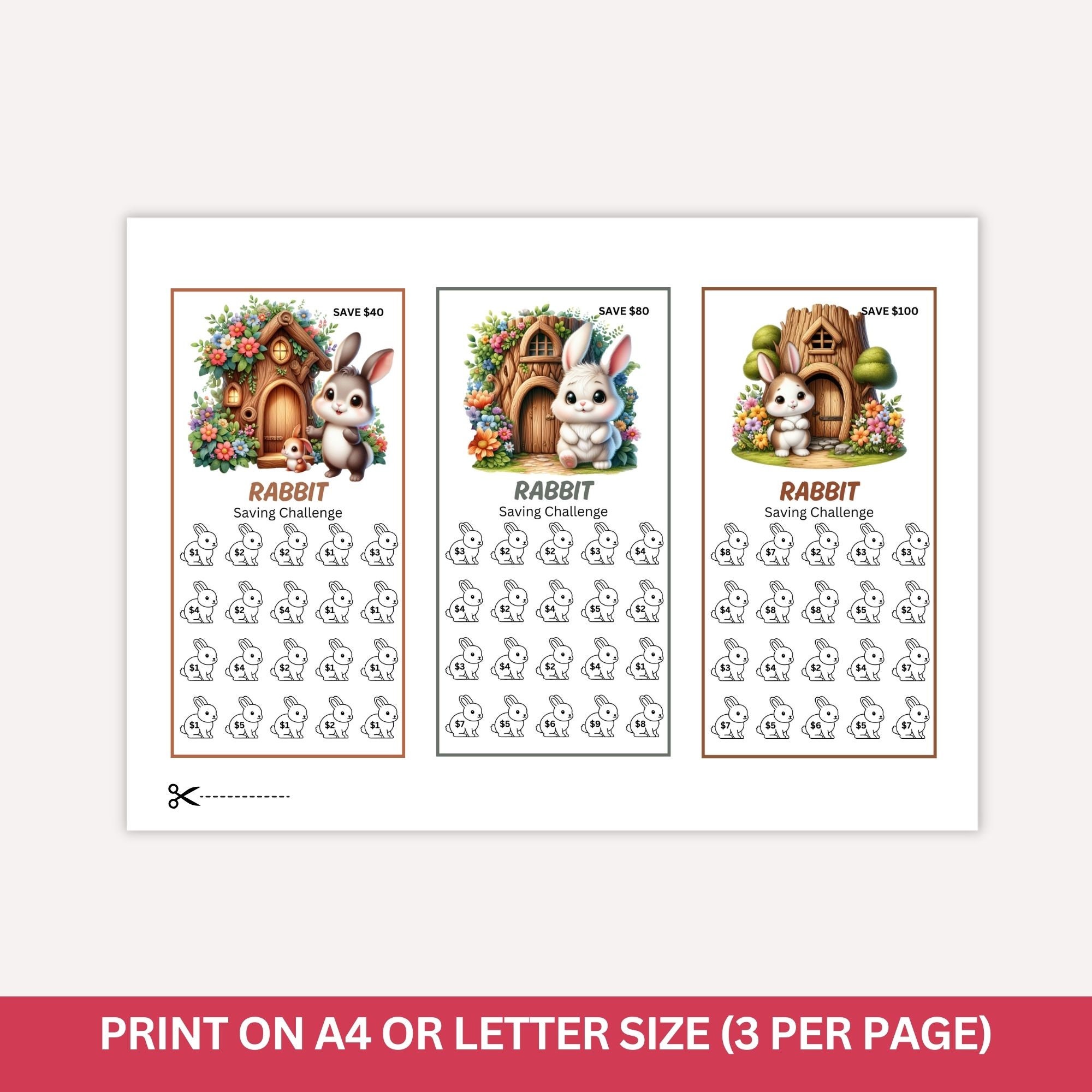 Rabbit Savings Challenge Printable, A6 Mini Bunny Saving Challenge ...