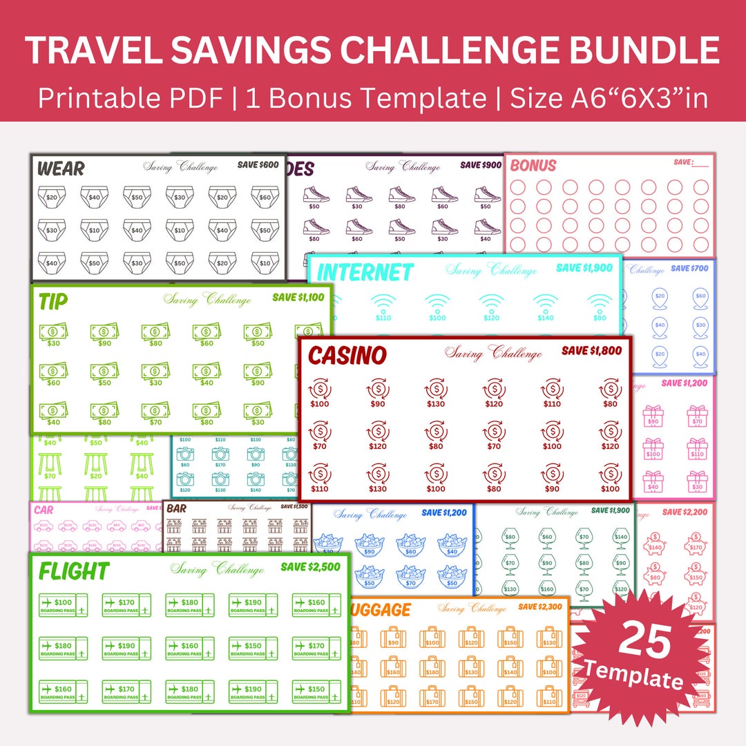 A6 Travel Saving Challenge Printable Bundle, Vacation Saving Challenges ...