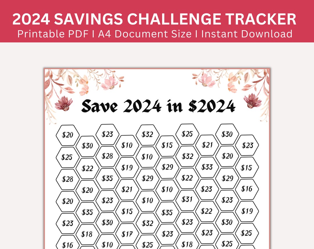 2024 Saving Challenge Printable, Save 2024 in 2024, 2024 Money Saving ...